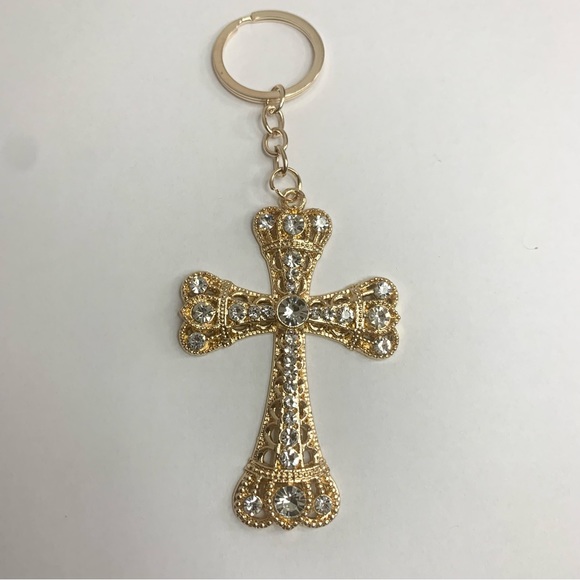 Accessories | Gold Rhinestone Cross Keychain Charm | Poshmark